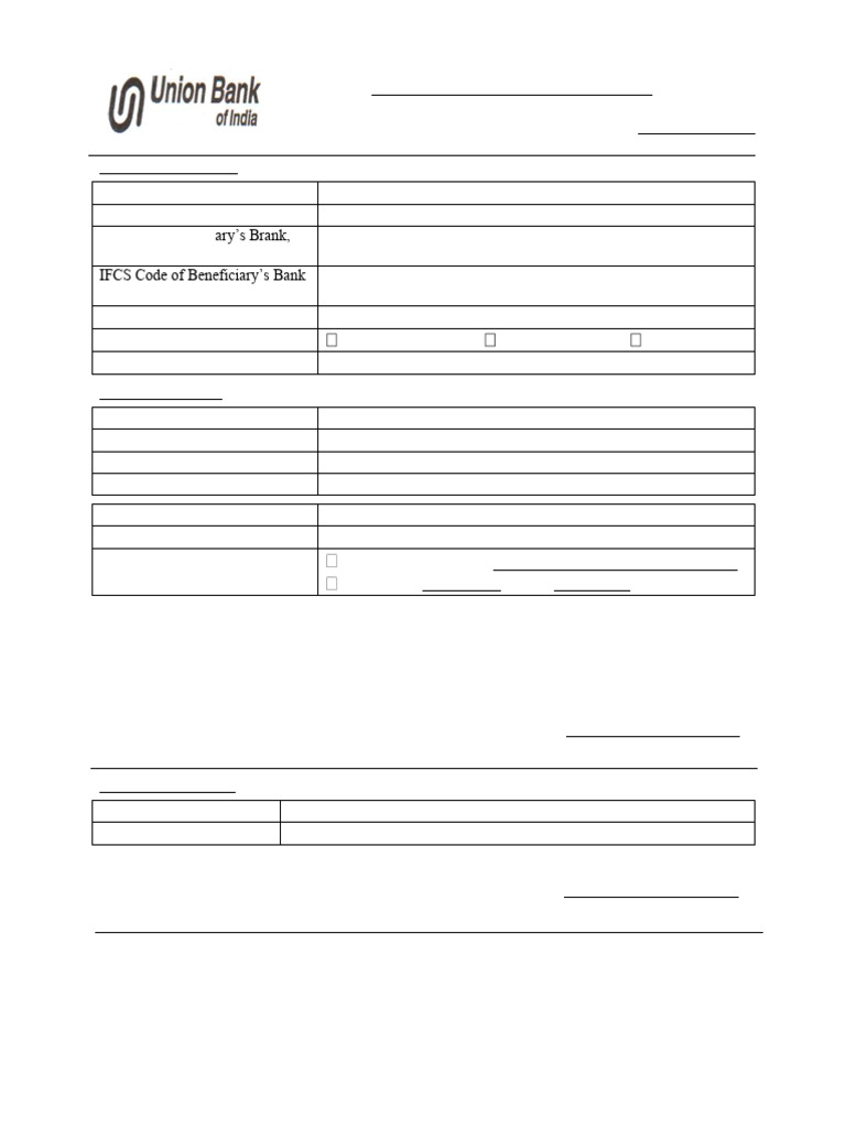 Union Bank NEFT/RTGS Form PDF | PDF