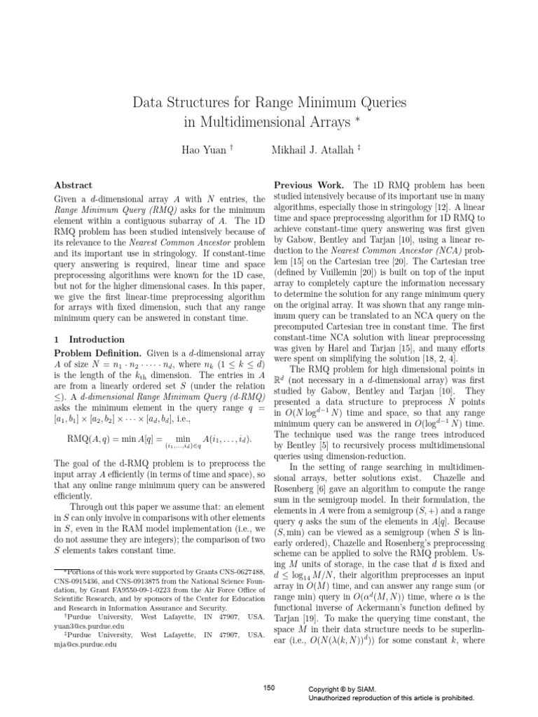 Range Minimum Queries in Multidimensional Arrays | PDF | Time Complexity | Algorithms And Data ...
