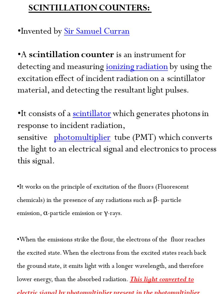 Scintillation Counters Pages Deleted | PDF | Radiation | Emission Spectrum