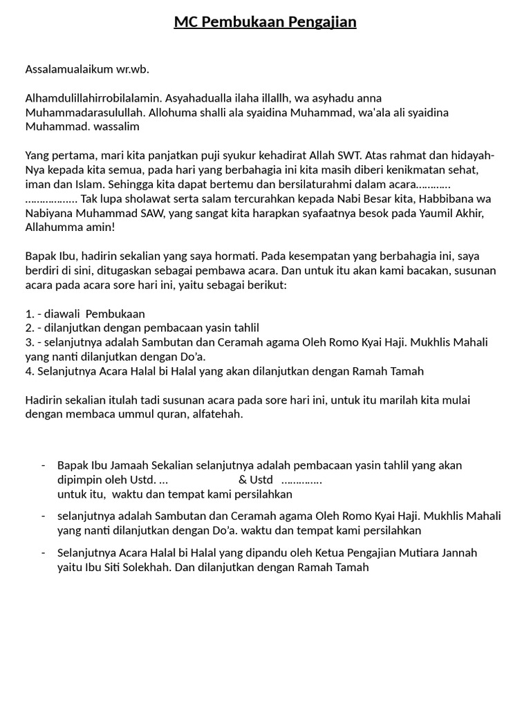 MC Pembukaan Pengajian | PDF