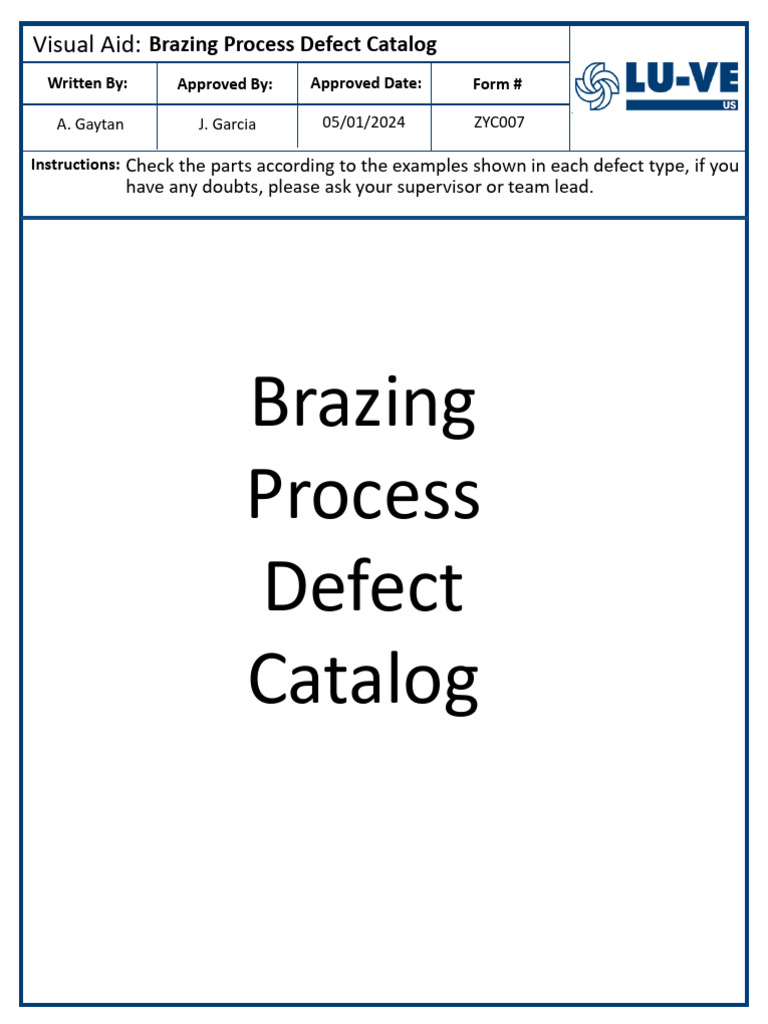 D-0034979 Brazing Process Defect Catalog | PDF