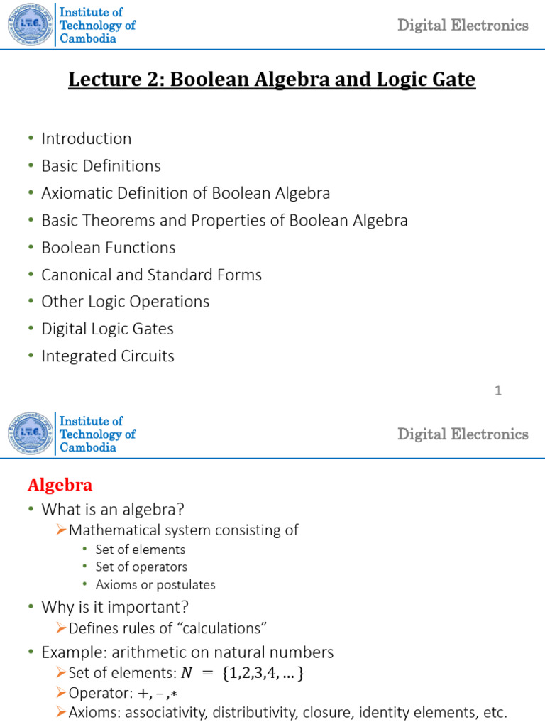Lect - 2 - Boolean Algebra and Logic Gate | PDF | Logic Gate | Boolean Algebra