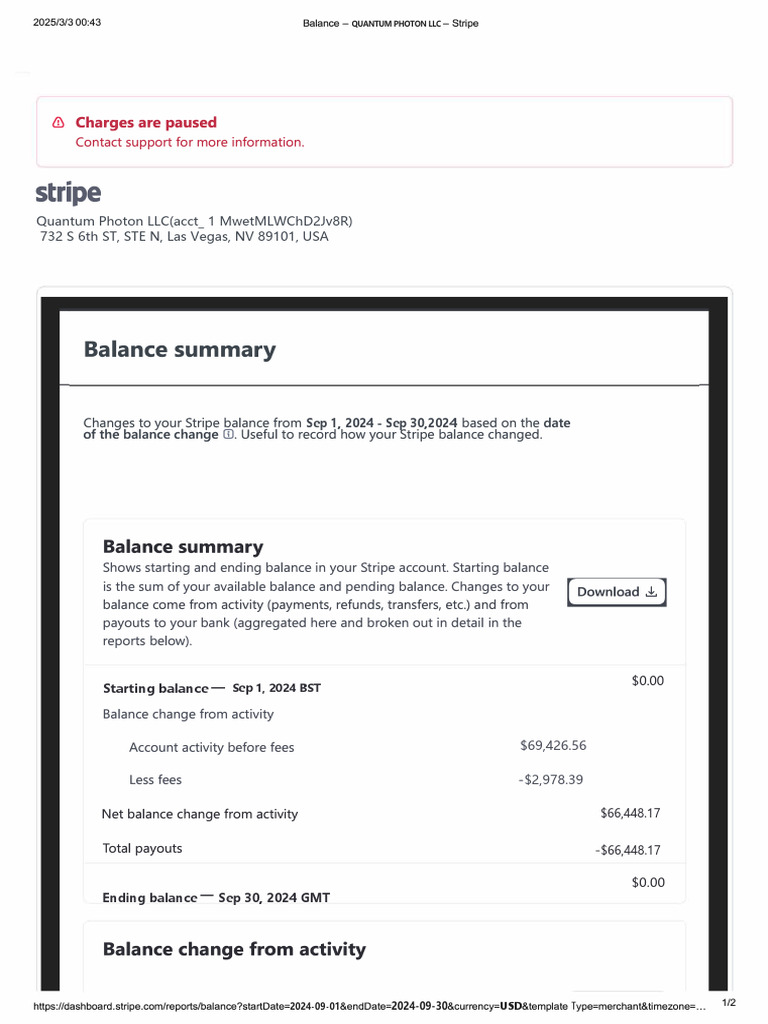 Sep.1 Stripe Balance Summary I USD 2024 | PDF | Quantum Mechanics