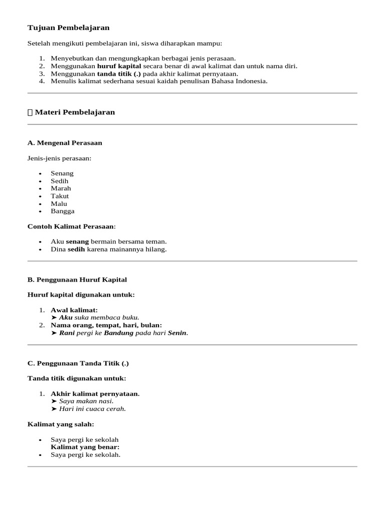BHS Indonesia Mengenal Perasaan, Huruf Kapital, Tanda Titik | PDF