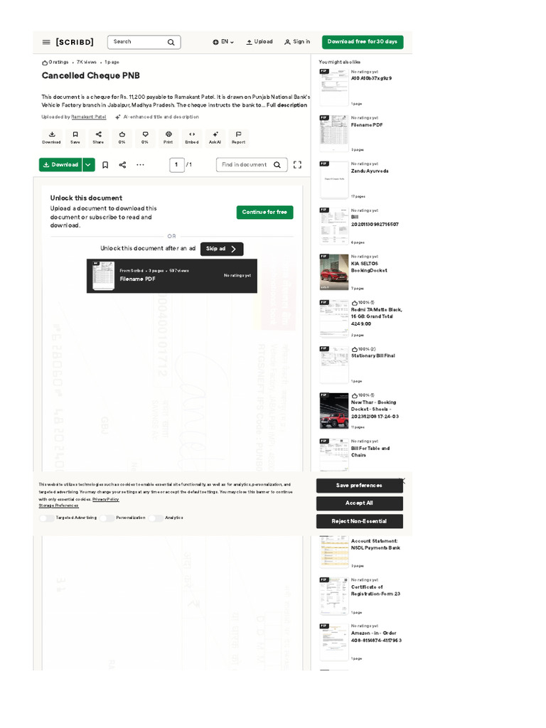 WWW Scribd Com Document 646873441 Cancelled Cheque Pnb... | PDF | Computing