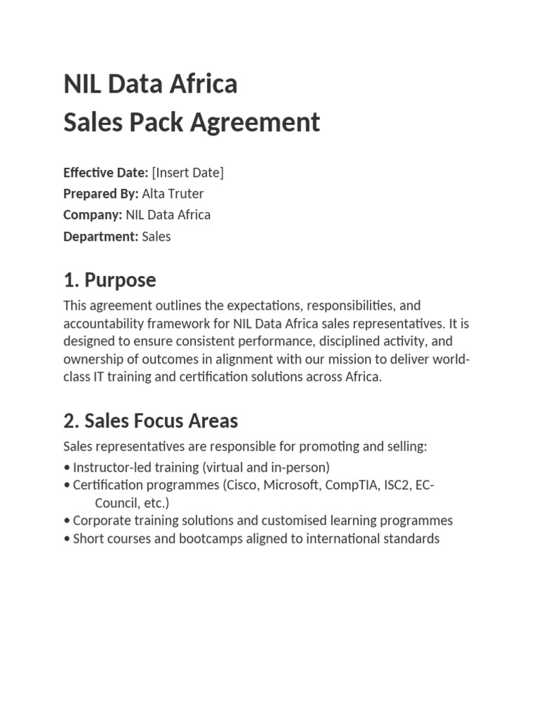 NIL Data Africa Sales Agreement Guide | PDF | Sales | Business