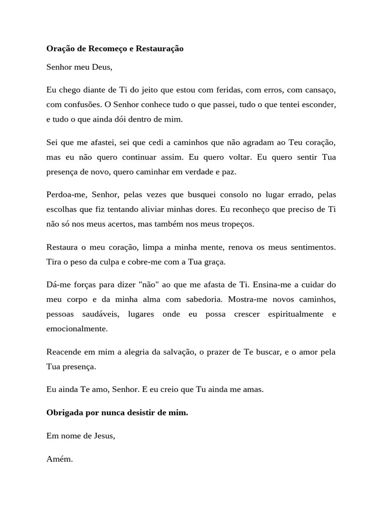 Oração para Recomeço e Restauração | PDF