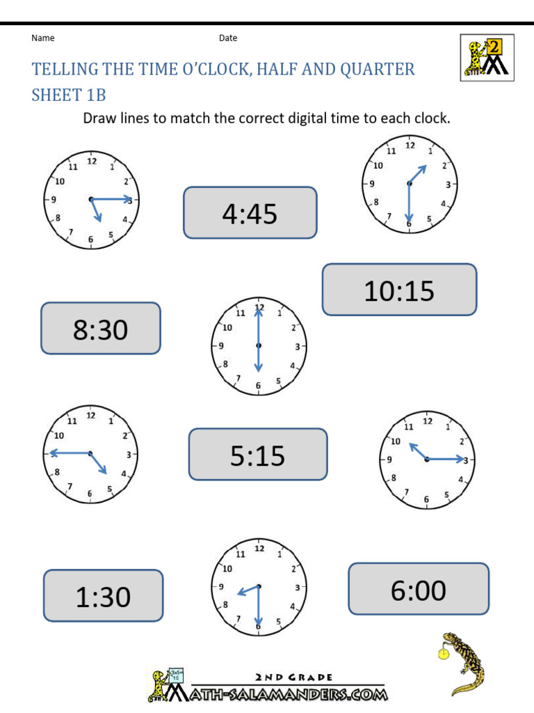 Telling The Time Oclock Half Quarter 1b | PDF