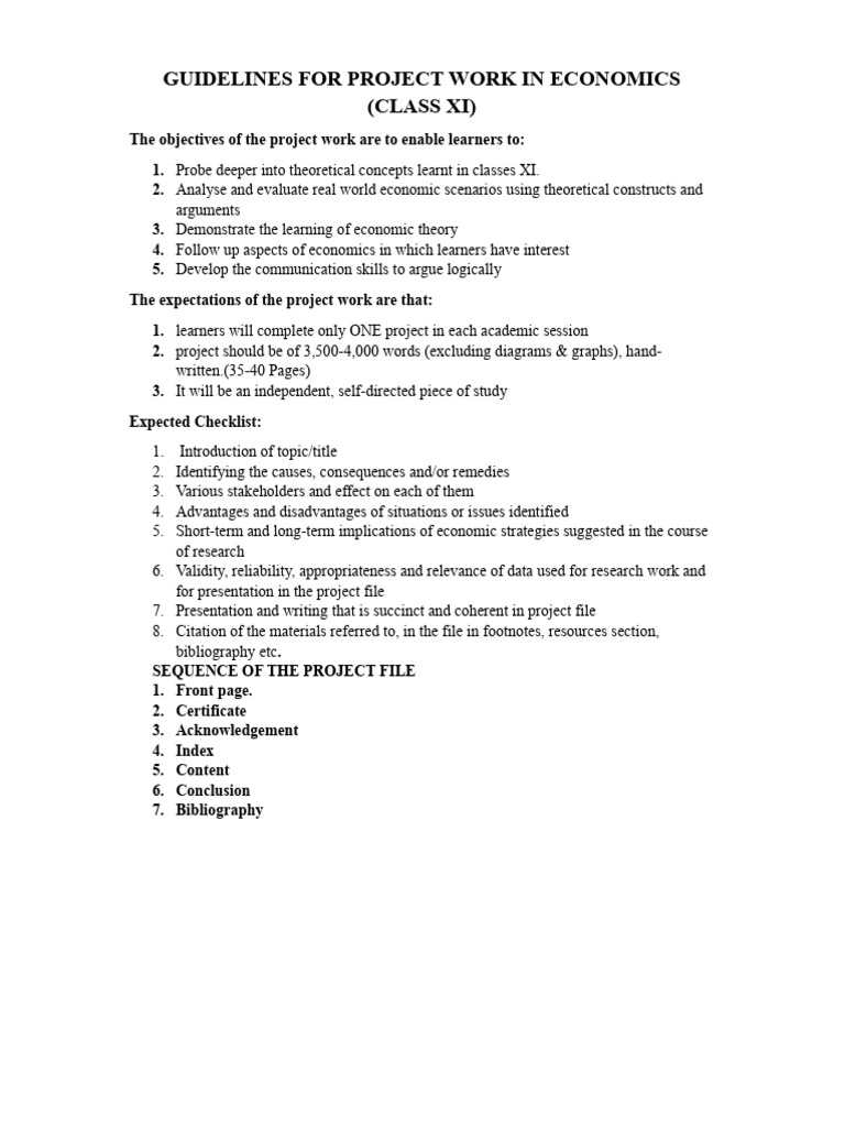 Economics Project Guidelines for Class XI | PDF | Economics | Utility
