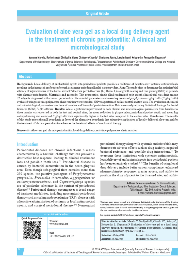 Evaluation of Aloe Vera Gel As A Local Drug.4 | PDF | Periodontology ...
