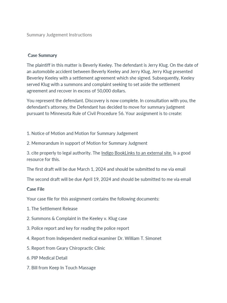 Summary Judgment Motion for Keeley v. Klug | PDF | Summary Judgment ...