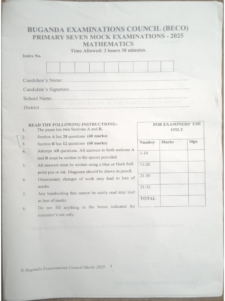 Buganda MTC Mock 2025 | PDF