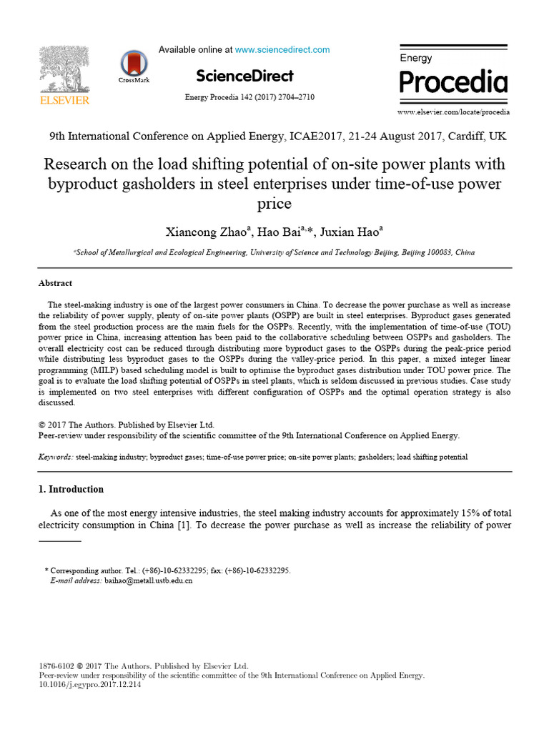 Research On The Load Shifting Potential of On-Site Power Plants With ...