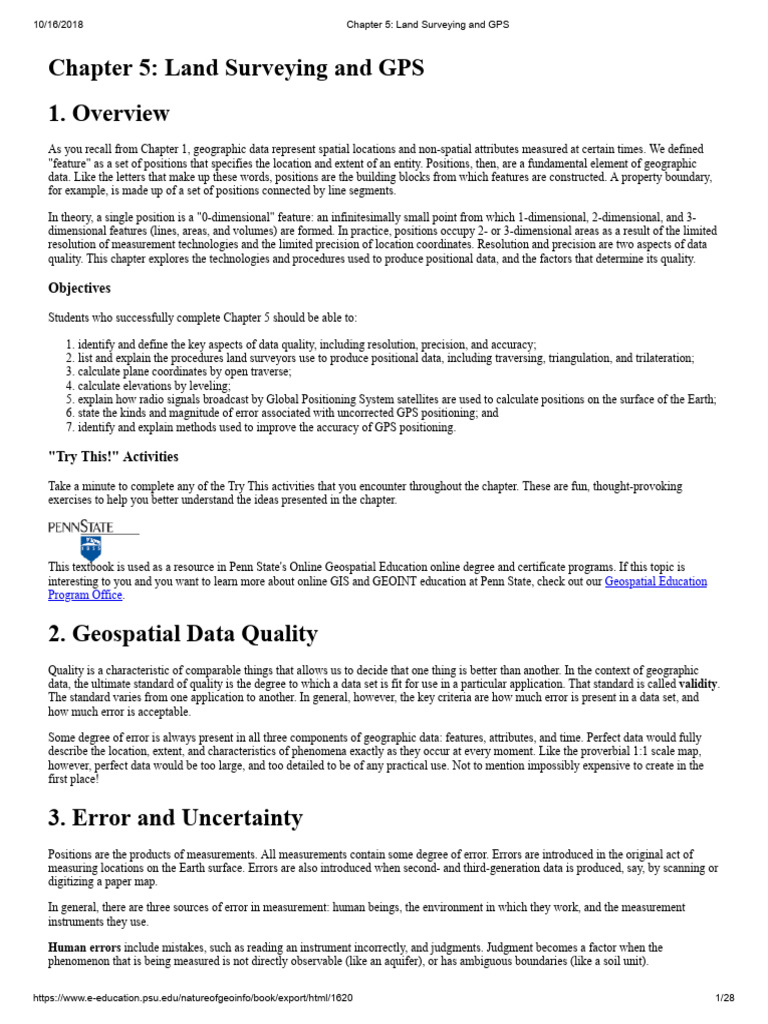 Chapter 5 - Land Surveying and GPS | PDF | Surveying | Global ...