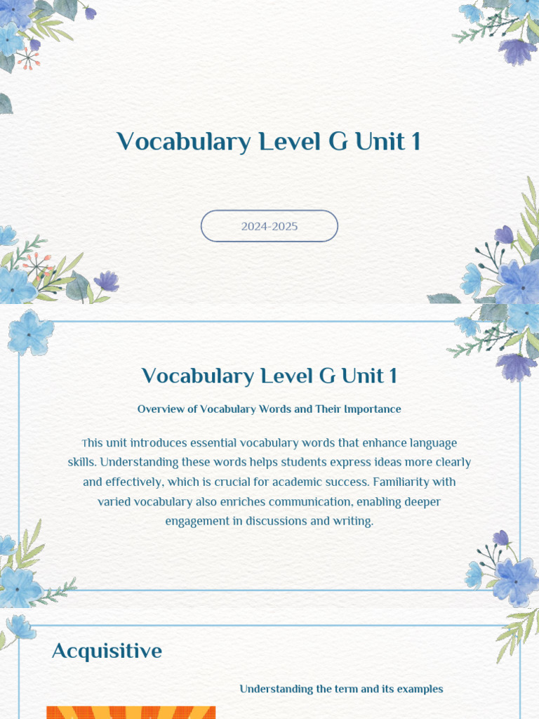 Vocabulary Level G: Unit 1 Overview | PDF | Generosity | Evidence
