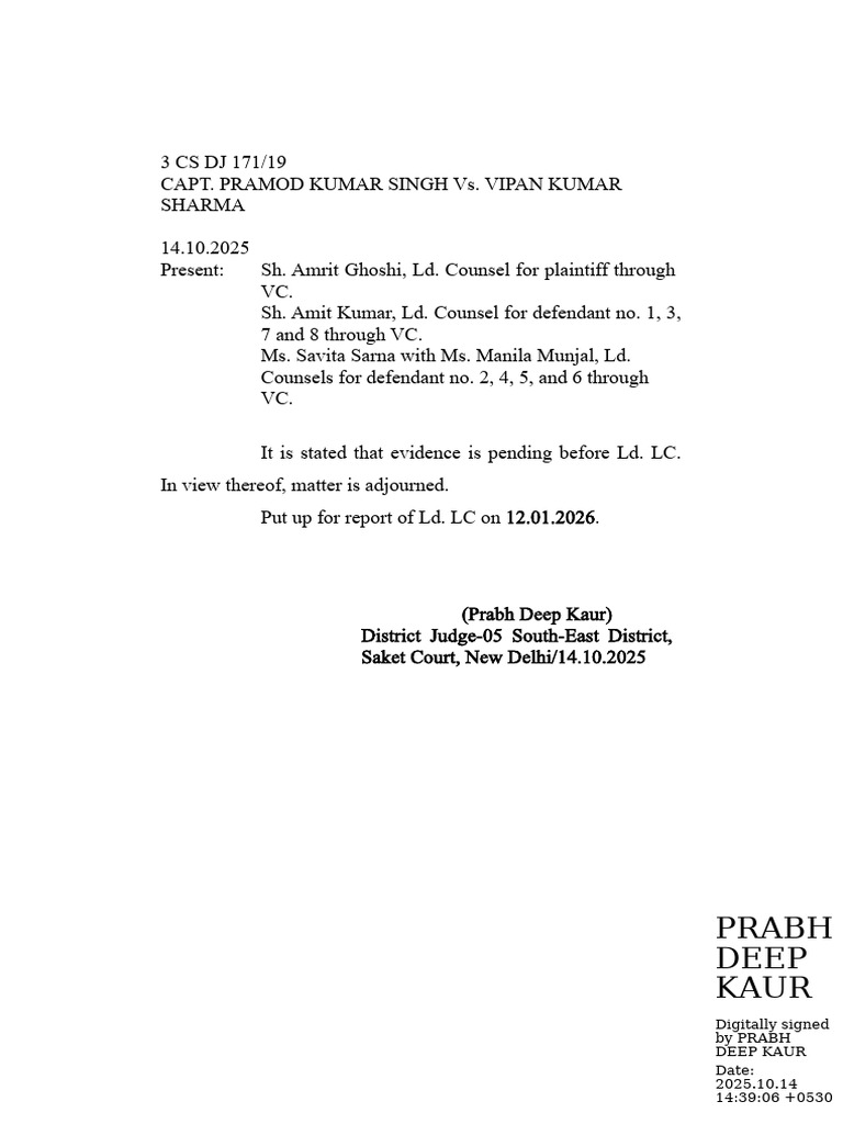 Court Adjournment Notice: CS DJ 171/19 | PDF