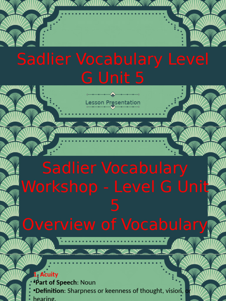 Sadlier Vocabulary Level G Unit 5 | PDF | Part Of Speech | Adjective