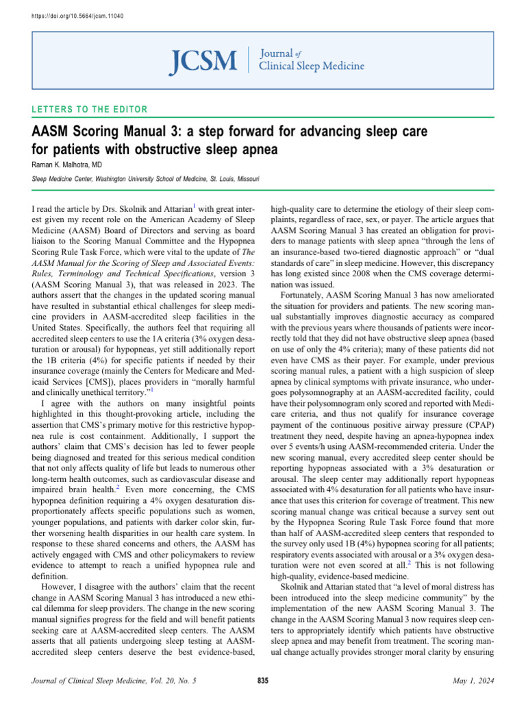 Malhotra Aasm Scoring Manual 3 A Step Forward For Advancing Sleep Care ...