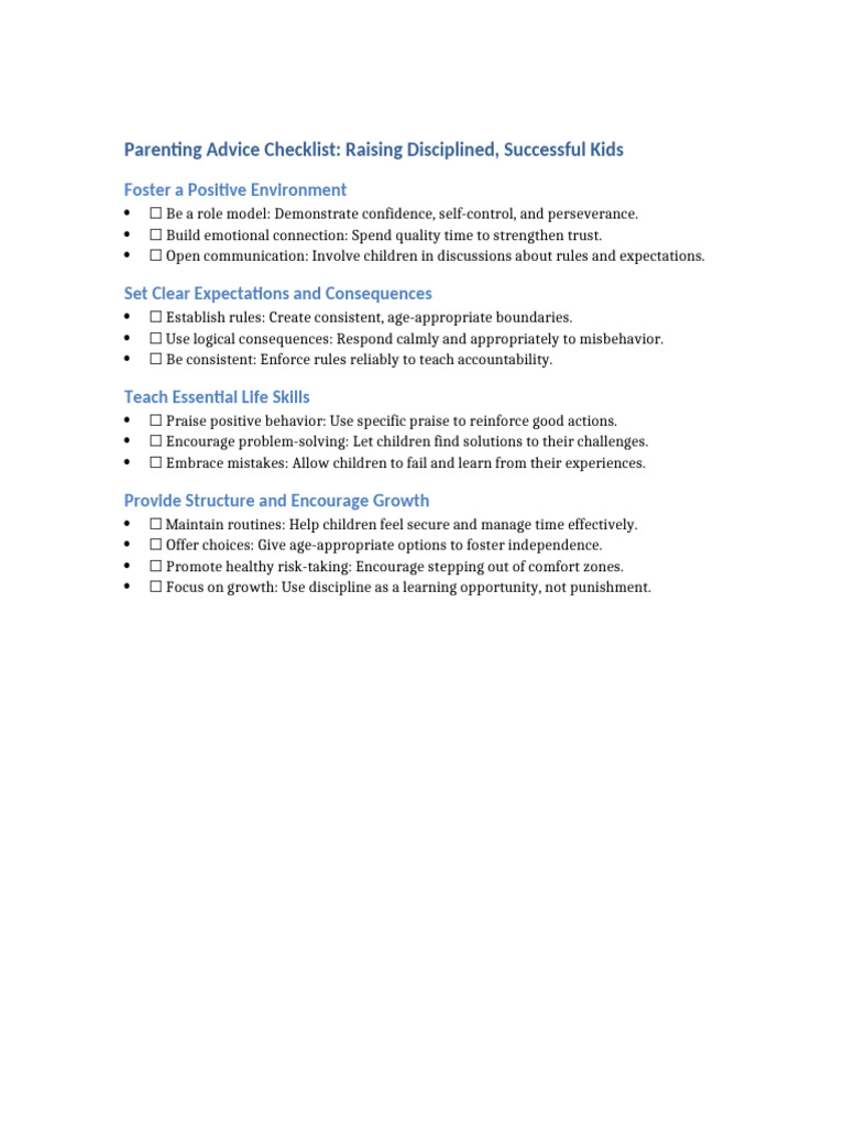 Parenting Advice Checklist | PDF