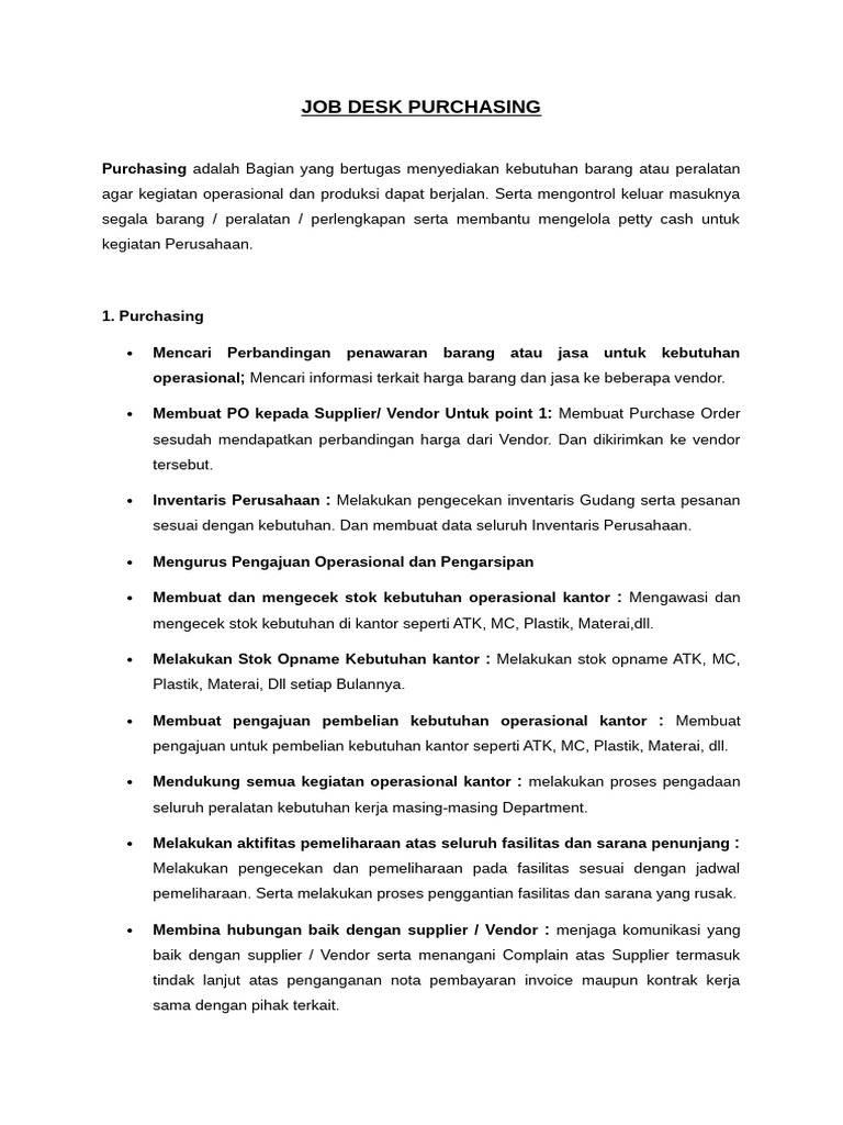 Tugas dan Tanggung Jawab Purchasing | PDF