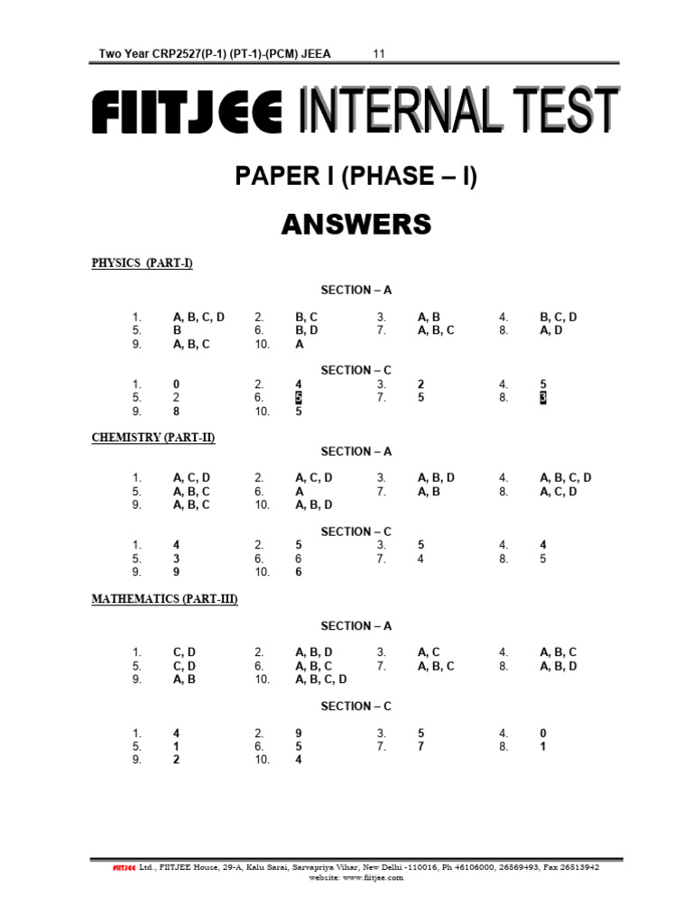 Answer Key - Paper 1 | PDF