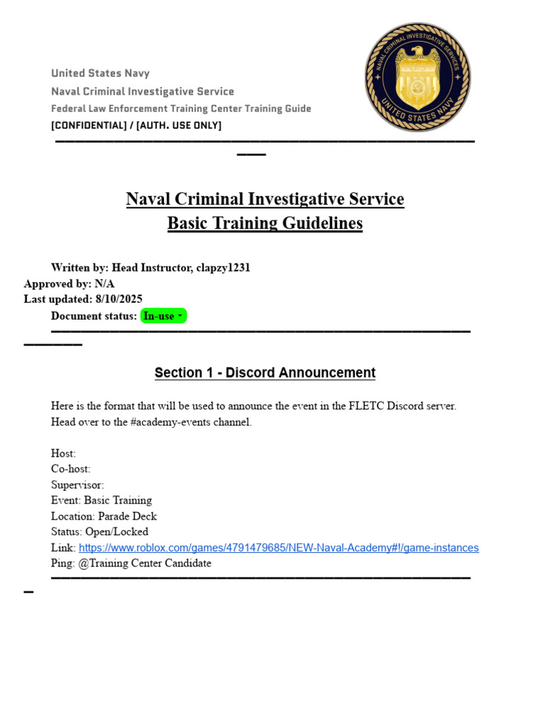 NCIS Basic Training Guidelines | PDF | Naval Criminal Investigative ...