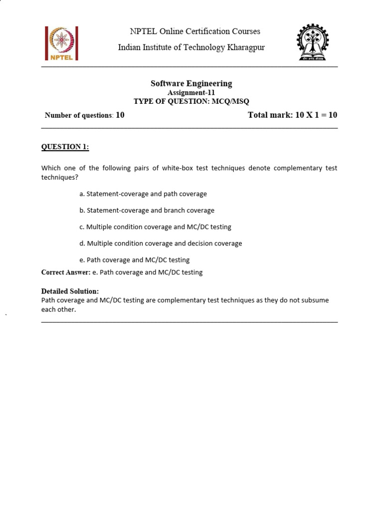 Software Engineering MCQ Assignment | PDF | Computer Program | Programming