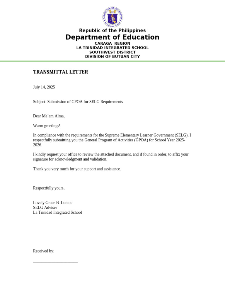 GPOA Submission for SELG Requirements | PDF