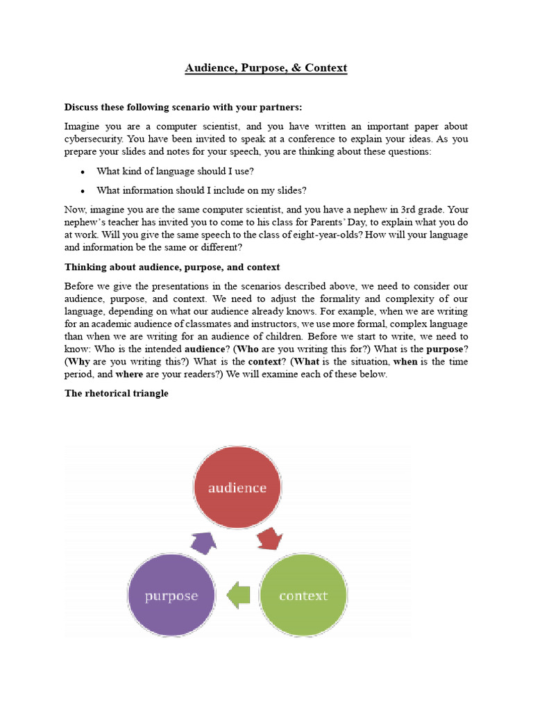 Audience, Purpose and Context (1) - 1 | PDF | Audience | Persuasion
