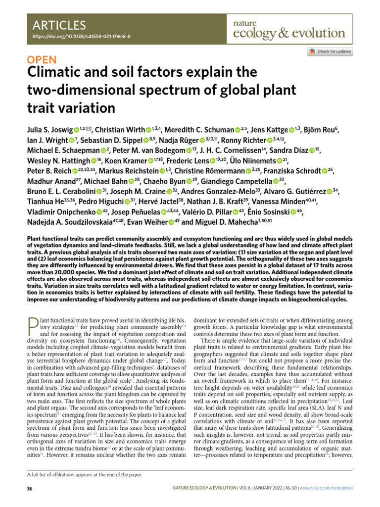 Climatic and Soil Factors Explain The Two-Dimensional Spectrum of ...
