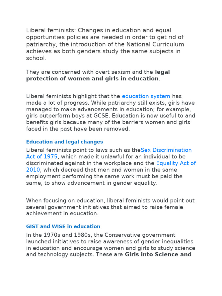Liberal Feminism in Education Reform | PDF