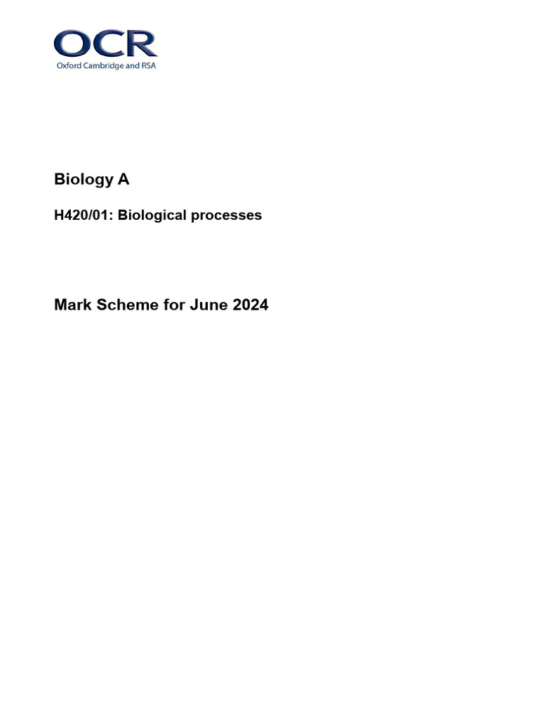 Mark Scheme Biological Processes | PDF | Breathing | Photosynthesis