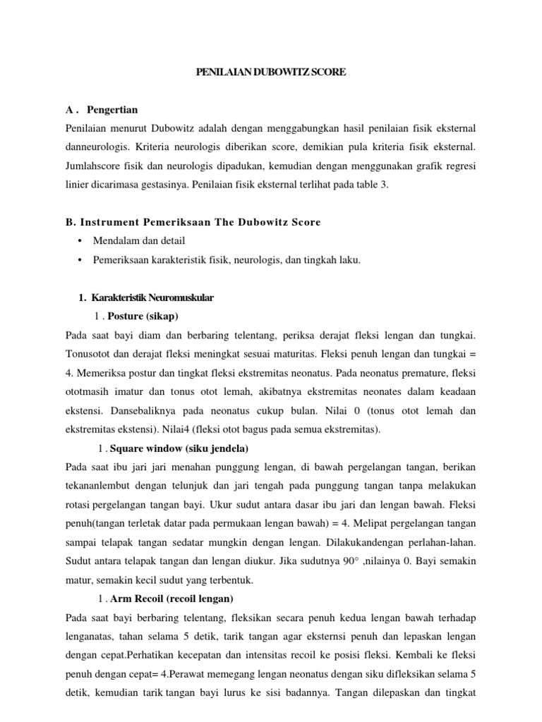 Penilaian Dubowitz Score | PDF