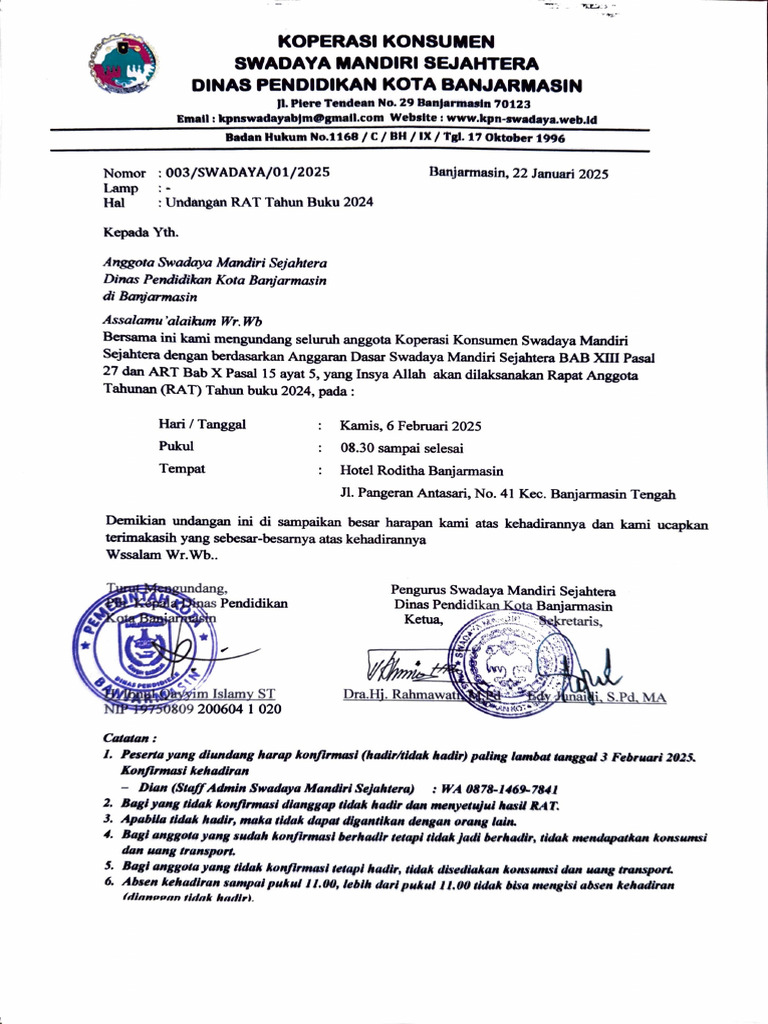 Surat Undangan RAT | PDF