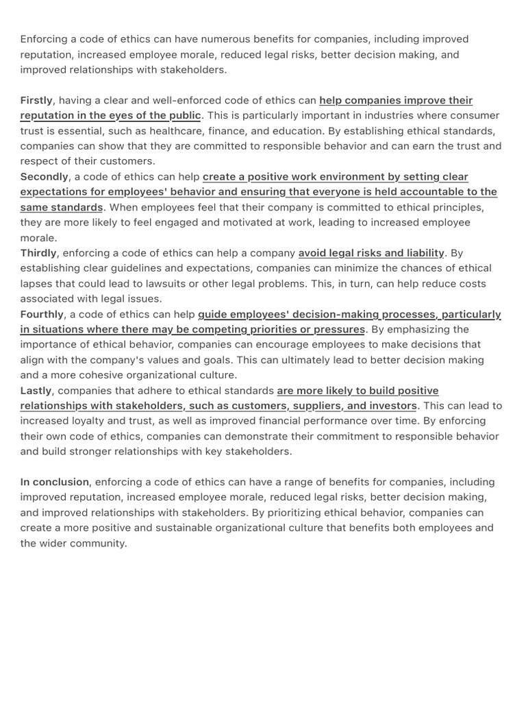 Enforcing A Code of Ethics Can Have Numerous Benefits For Companies ...