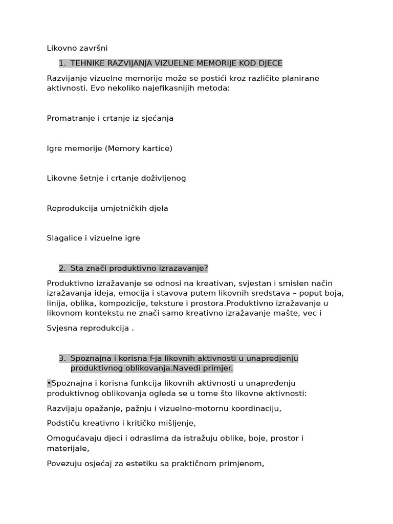 Sva Pitanja Za Likovno | PDF