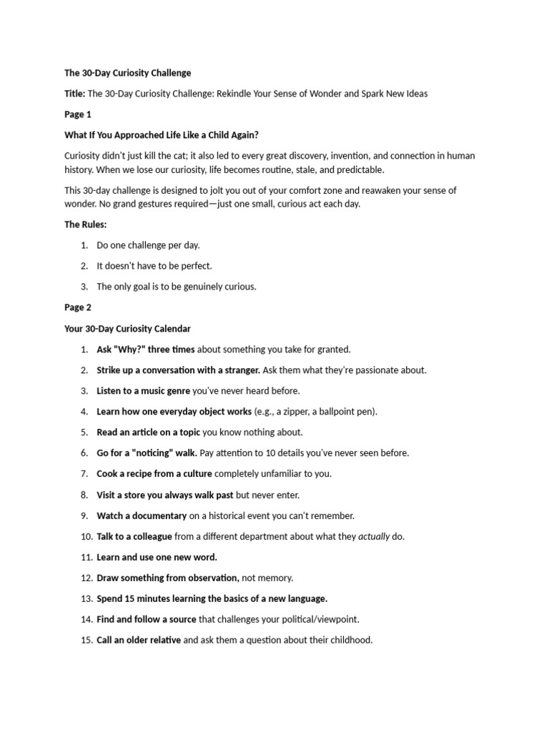 30-Day Curiosity Challenge Guide | PDF | Curiosity | Cognition
