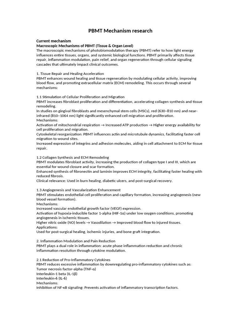 Macroscopic Mechanisms of PBMT | PDF | Wound Healing | Reactive Oxygen ...