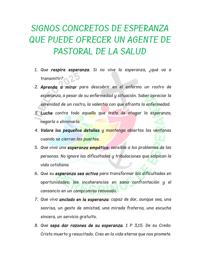 Signos Concretos de Esperanza Que Puede Ofrecer Un Agente de Pastoral ...