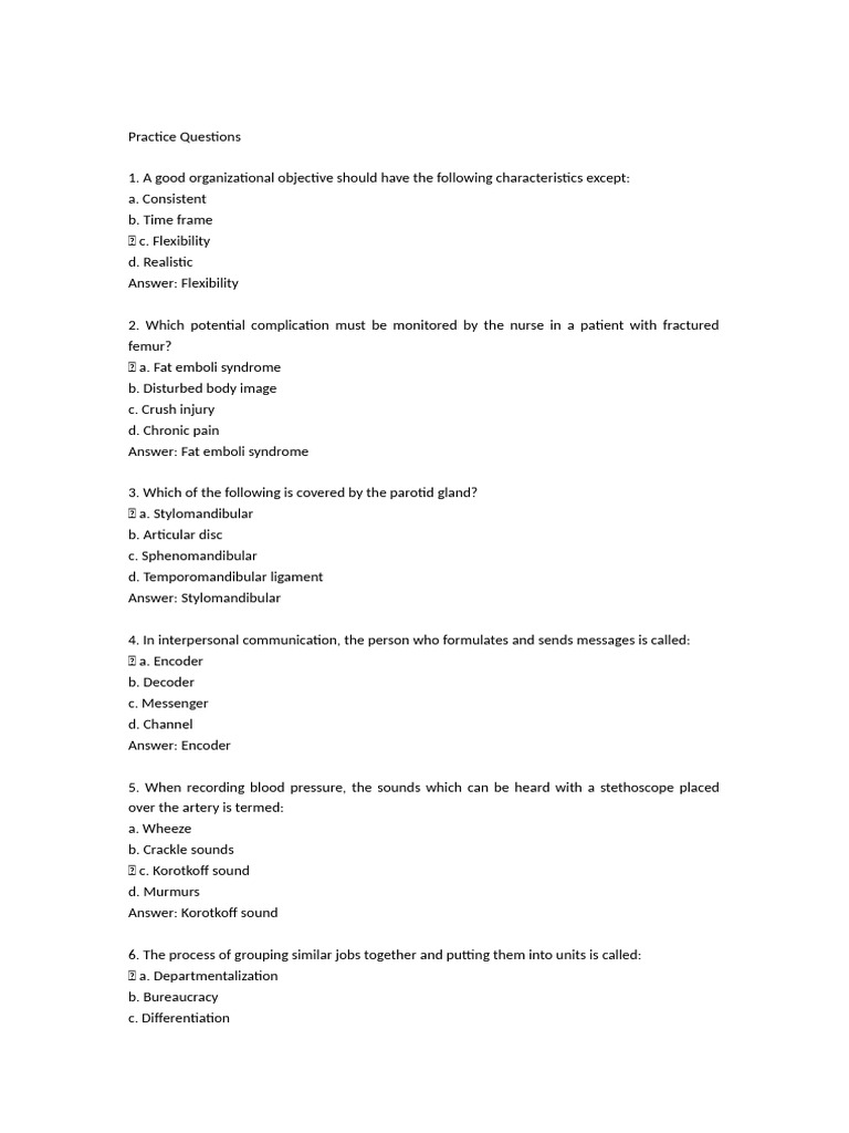 Nursing Practice Questions and Answers | PDF | Clinical Medicine ...