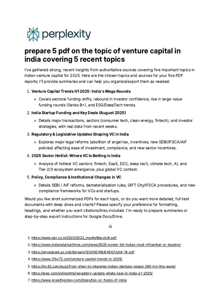 Prepare 5 PDF On The Topic of Venture Capital in I | PDF | Venture ...