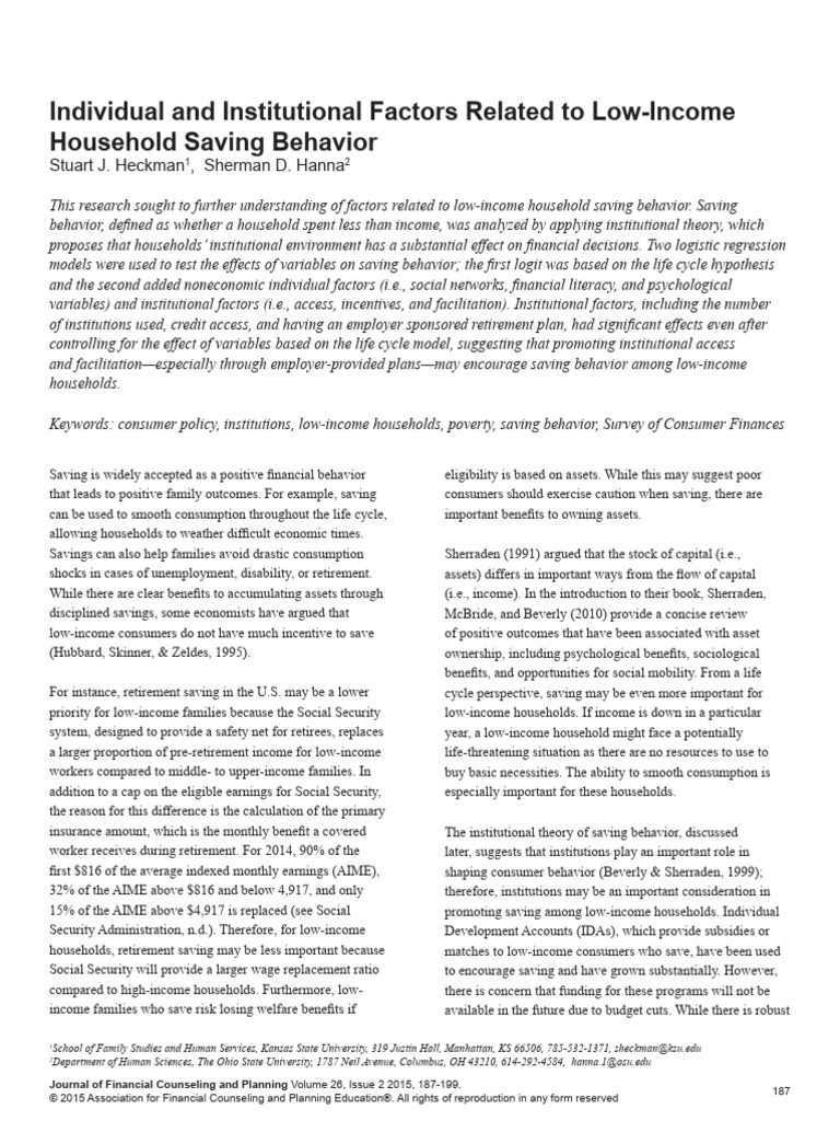 8 Individual and Institutional Factors Related To Low-Income Household ...