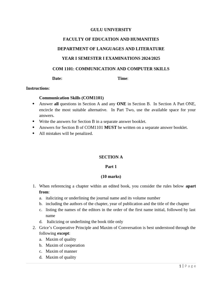 Com 1101 Communication Skills and ICT Updated | PDF | Computer Data Storage | Central Processing ...