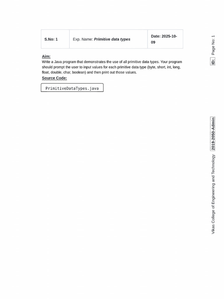Object Oriented Lab Record 2025-10-09 | PDF