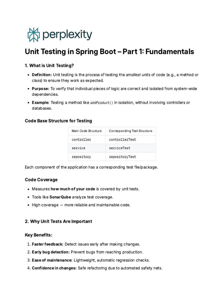 Unit Testing in Spring Boot Basics | PDF | Unit Testing | Software ...