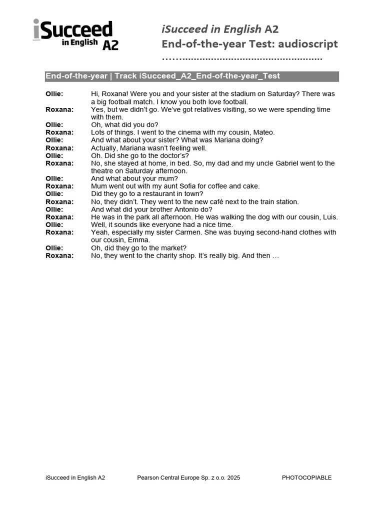 End Of Year Test Audioscript Final Pdf
