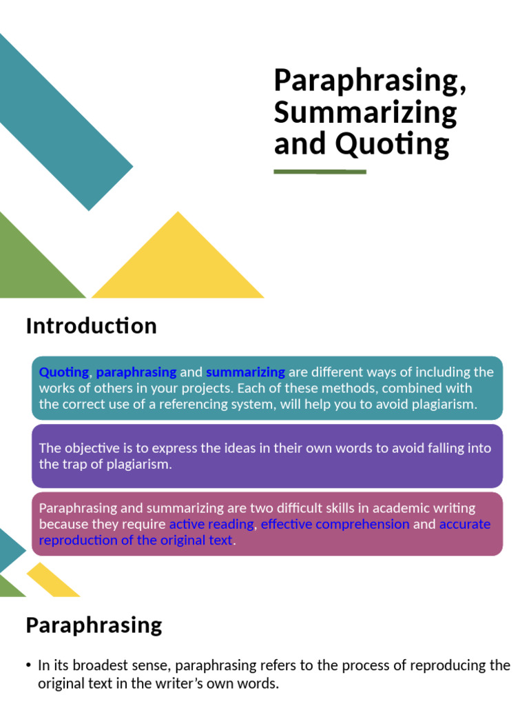 Lecture 5 Paraphrasing, Summarizing and Quoting | PDF | Swot Analysis ...