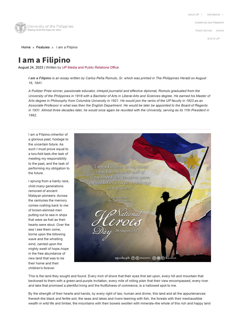 Legacy of "I Am a Filipino" Essay | PDF