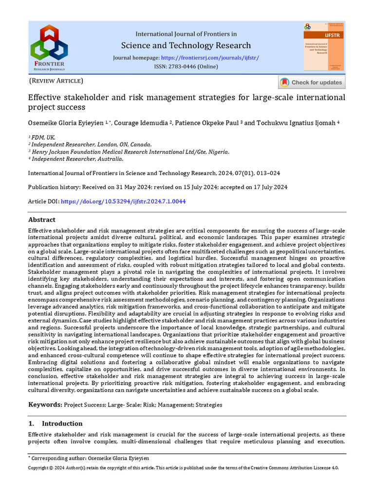 Effective Stakeholder and Risk Management Strategies For Large-Scale ...