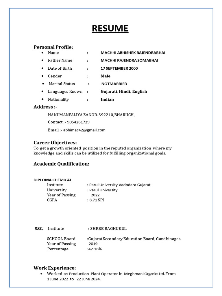 Naukri Machhiabhishekrajendrabhai (2y 6m) | PDF